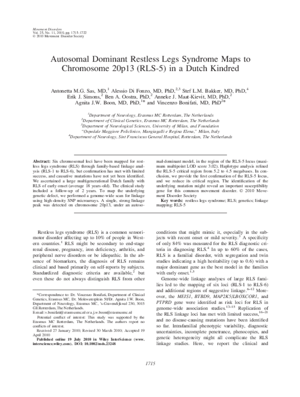(PDF) Autosomal dominant restless legs syndrome maps to chromosome ...