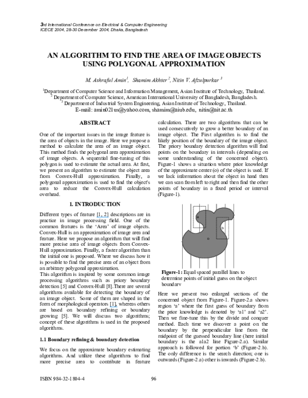 Pdf An Algorithm To Find The Area Of Image Objects Using Polygonal Approximation