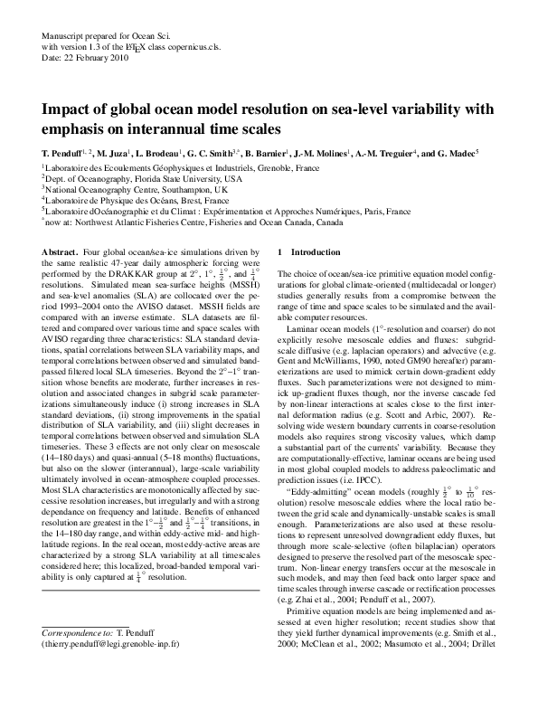 (PDF) Impact of global ocean model resolution on sea-level variability ...
