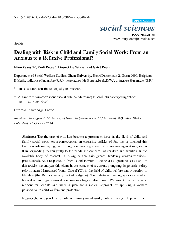 (PDF) Dealing with Risk in Child and Family Social Work: From an ...