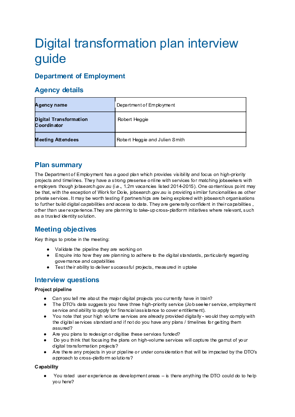 (PDF) Digital transformation plan interview guide