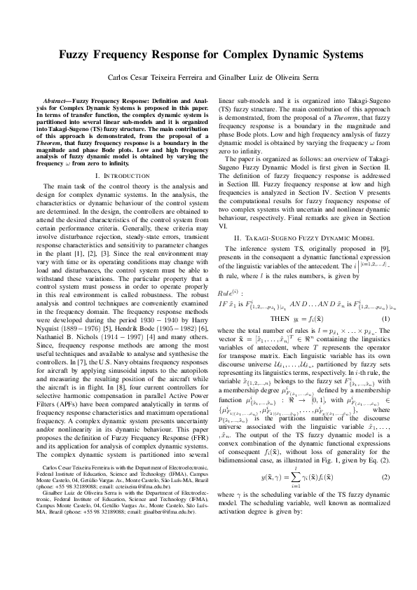 (PDF) Fuzzy Frequency Response for Complex Dynamic Systems