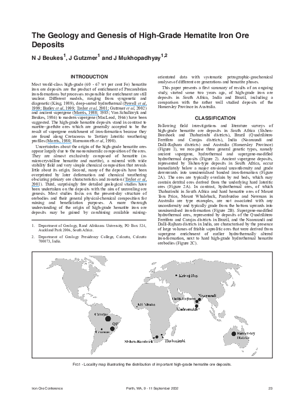(PDF) The geology and genesis of high-grade hematite iron ore deposits
