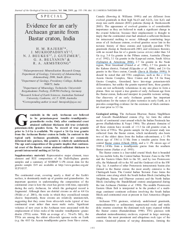 (PDF) Evidence for an early Archaean granite from Bastar craton, India