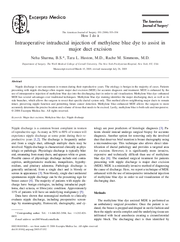 (PDF) Intraoperative intraductal injection of methylene blue dye to ...