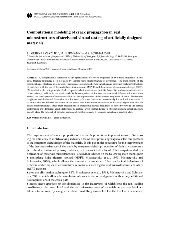 Pdf Computational Modeling Of Crack Propagation In Real Microstructures Of Steels And Virtual