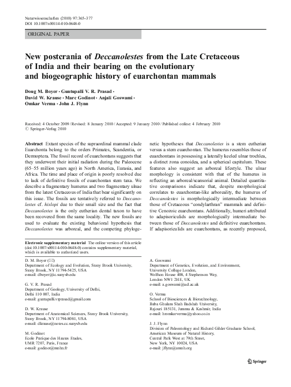 (PDF) Plesiadapid mammals from the latest Paleocene of France offer new ...