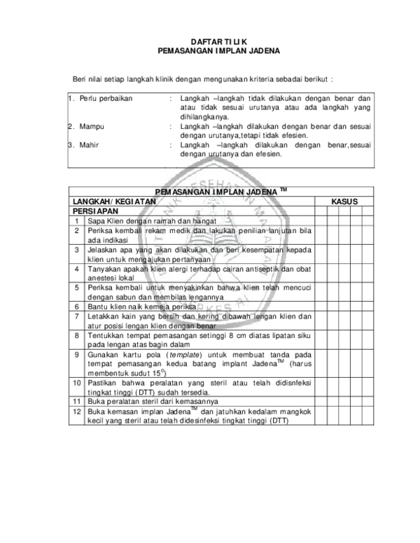 (PDF) DAFTAR TILIK PEMASANGAN IMPLAN JADENA
