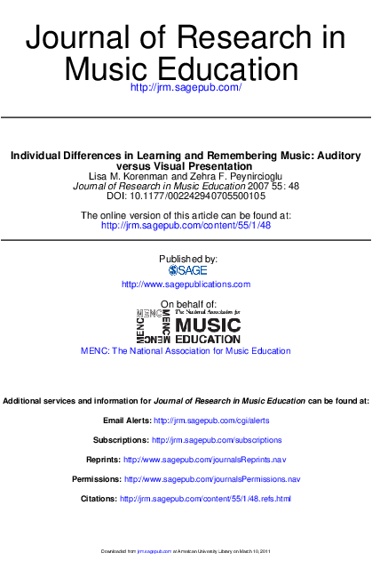(PDF) Individual Differences in Learning and Remembering Music ...