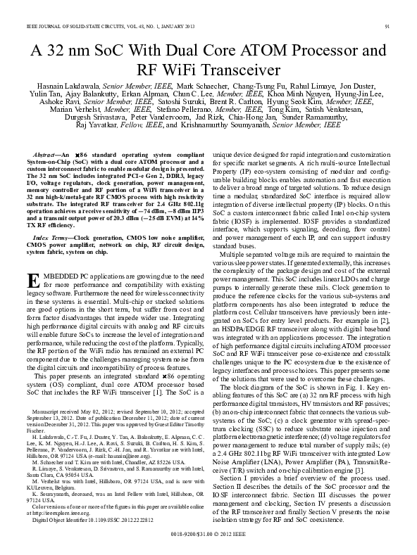 (PDF) A 32 nm SoC With Dual Core ATOM Processor and RF WiFi Transceiver