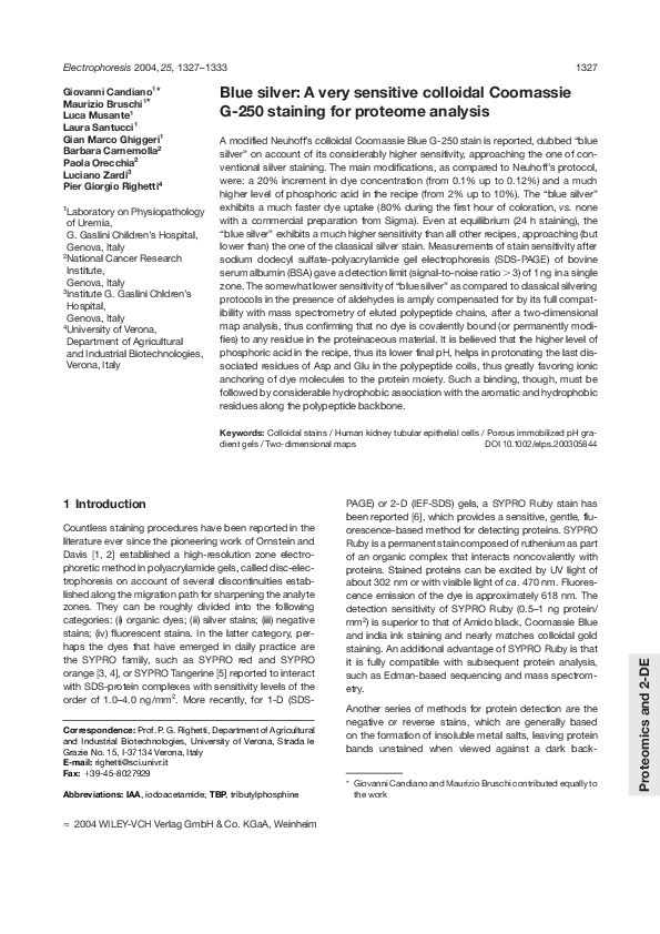 (PDF) Blue silver: A very sensitive colloidal Coomassie G-250 staining ...