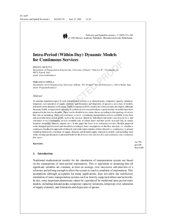 (PDF) Intra-Period (Within-Day) Dynamic Models for Continuous Services