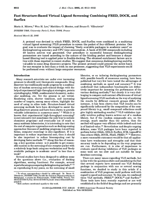 (PDF) Fast Structure-Based Virtual Ligand Screening Combining FRED ...