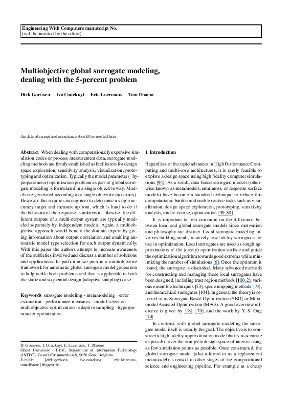 Pdf Multiobjective Global Surrogate Modeling Dealing With The 5
