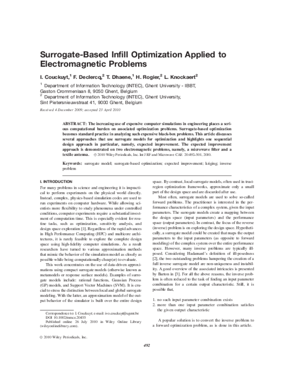 (PDF) Surrogate-based infill optimization applied to electromagnetic problems