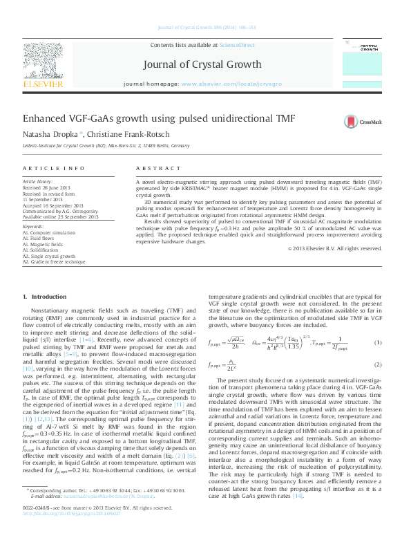 (PDF) Development and Optimization of VGF-GaAs Crystal Growth Process ...
