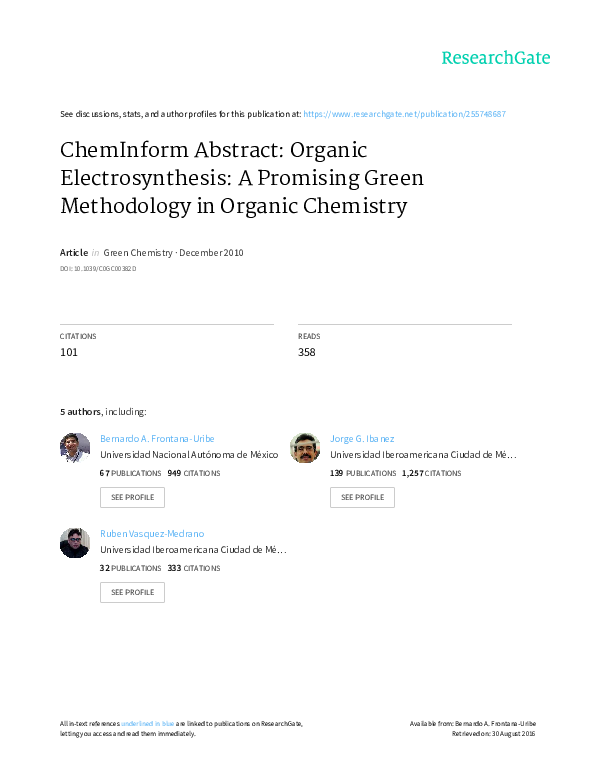 (PDF) Organic electrosynthesis: a promising green methodology in organic chemistry