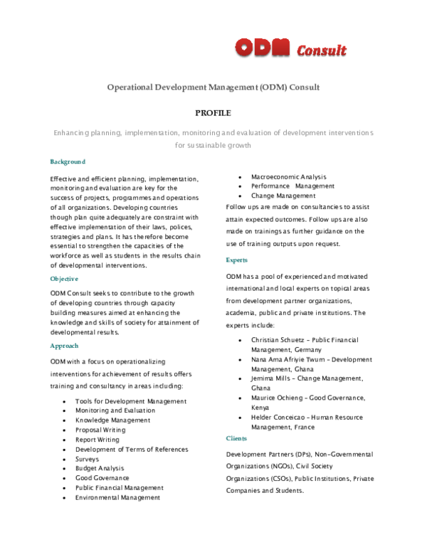 (PDF) Operational Development Management (ODM) Consult PROFILE ...