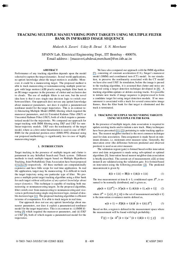 Pdf Tracking Multiple Maneuvering Point Targets Using Multiple Filter Bank In Infrared Image