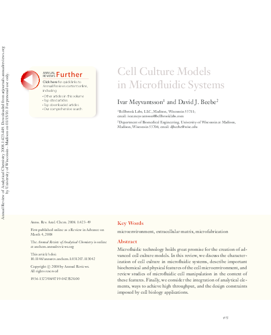 (PDF) Cell Culture Models in Microfluidic Systems
