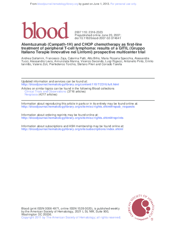 (PDF) Alemtuzumab (Campath-1H) and CHOP chemotherapy as first-line ...