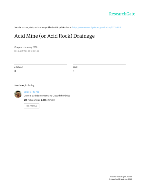 (PDF) Acid Mine (or Acid Rock) Drainage