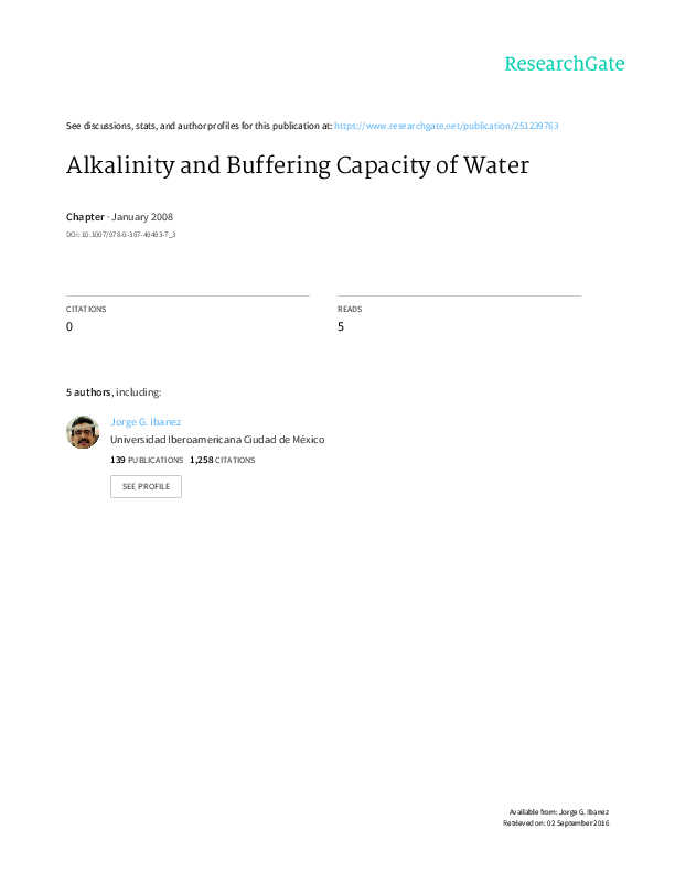 (PDF) Alkalinity and Buffering Capacity of Water