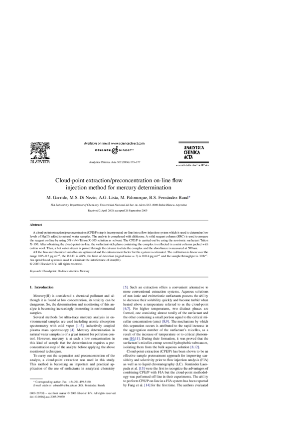 (PDF) Cloud-point extraction/preconcentration on-line flow injection method for mercury ...