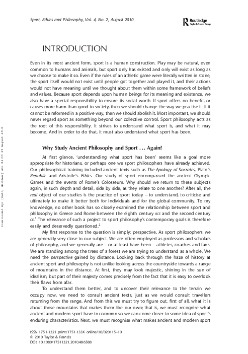 (PDF) Introduction to Athletics and Philosophy in the Ancient World