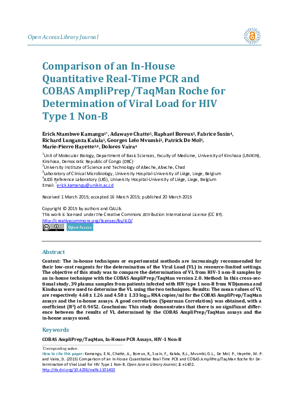 (PDF) Comparison of an In-House Quantitative Real-Time PCR and COBAS ...