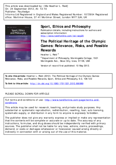 (PDF) The Political Heritage of the Olympic Games: Relevance, Risks ...