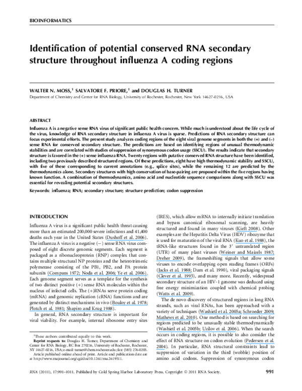 (PDF) Identification of potential conserved RNA secondary structure throughout influenza A ...