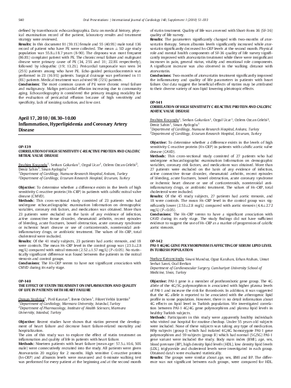 (PDF) OP141 CORRELATION OF HIGH SENSITIVITY C-REACTIVE PROTEIN AND ...