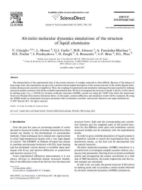 Pdf Ab Initio Molecular Dynamics Simulations Of The Static Dynamic