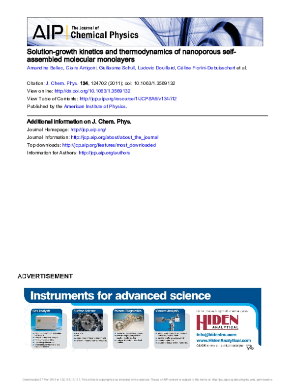 (PDF) Solution-growth kinetics and thermodynamics of nanoporous self-assembled molecular monolayers
