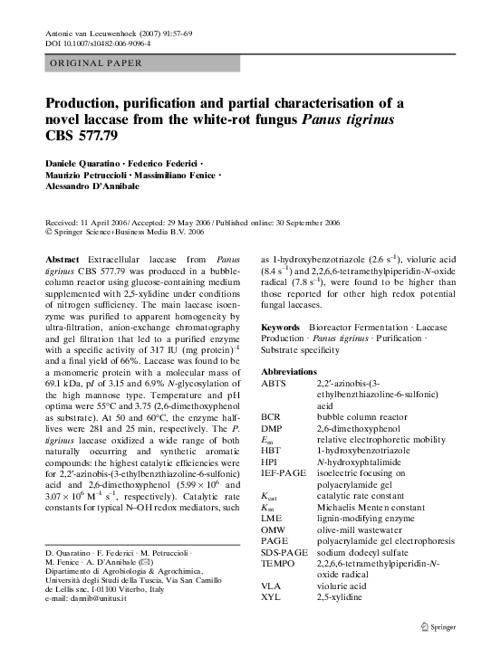 (PDF) Production, purification and partial characterization of lipase from Trichoderma Viride
