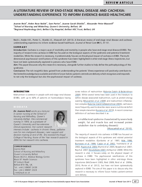 (PDF) A Literature Review of End-Stage Renal Disease and Cachexia ...