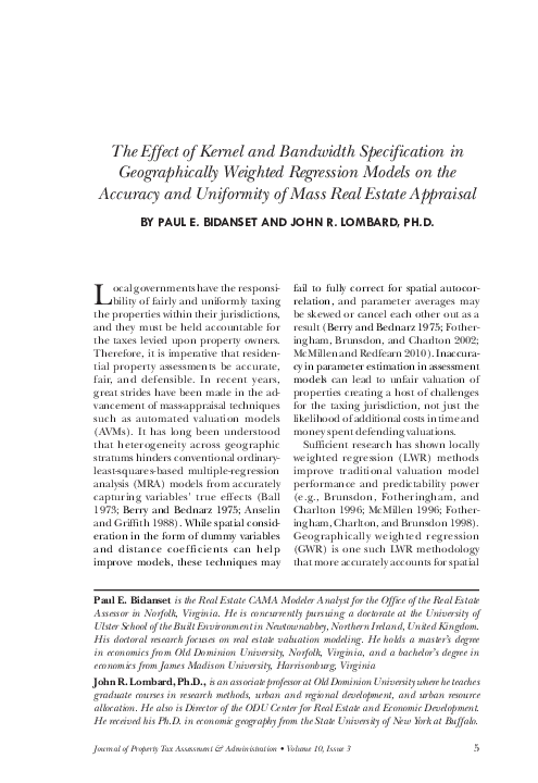 (PDF) The effect of kernel and bandwidth specification in geographically weighted regression ...