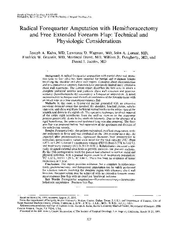 (PDF) Radical forequarter amputation with hemithoracectomy and free ...