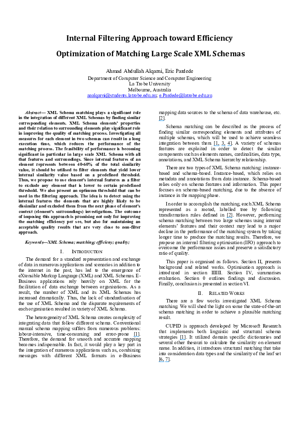 (PDF) Internal Filtering Approach toward Efficiency Optimization of Matching Large Scale XML Schemas