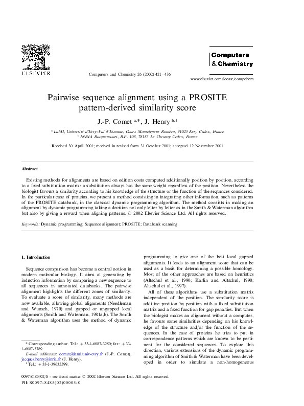 (PDF) Pairwise sequence alignment using a PROSITE pattern-derived ...