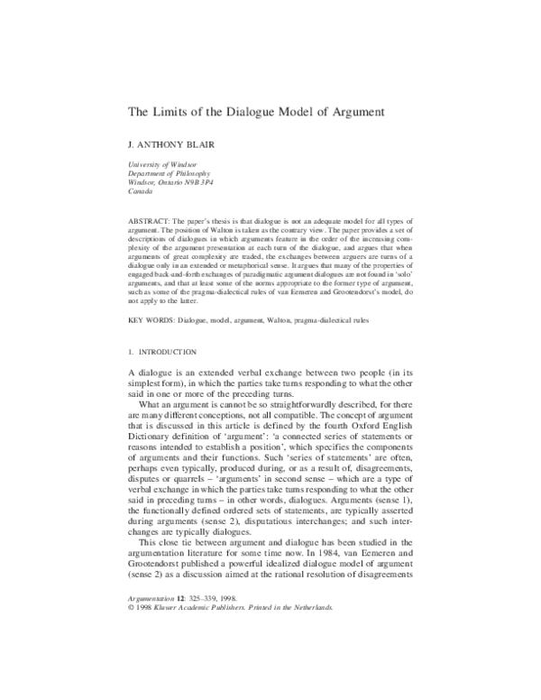 (PDF) The Limits of the Dialogue Model of Argument