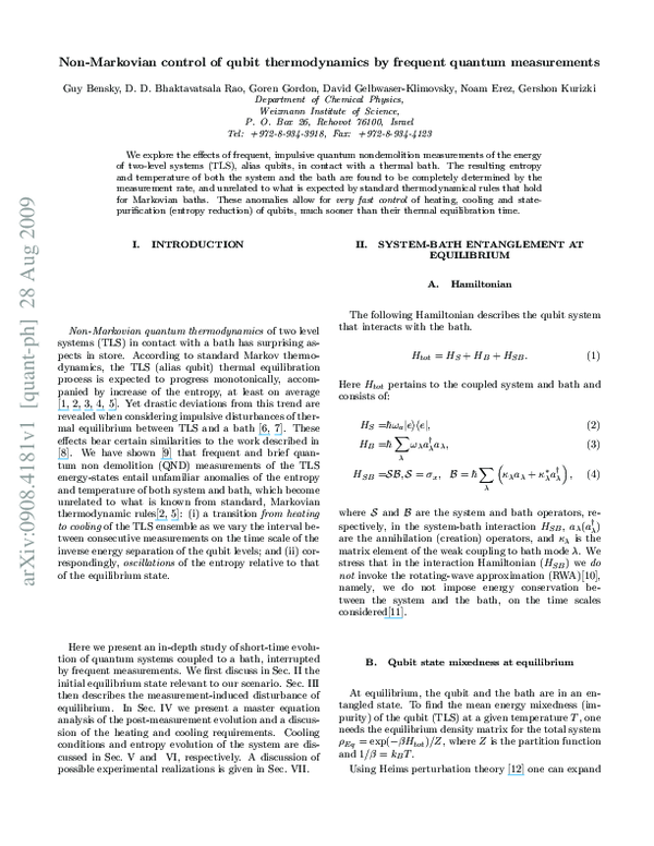 (PDF) Non-Markovian control of qubit thermodynamics by frequent quantum measurements