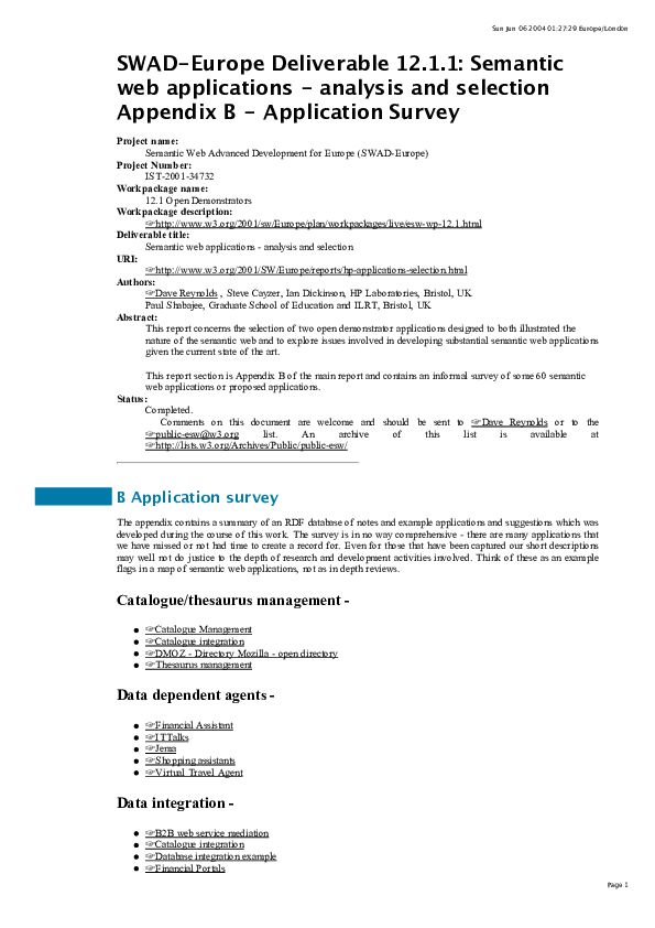 (PDF) SWAD-Europe Deliverable 12.1.1: Semantic web applications - analysis and selection ...