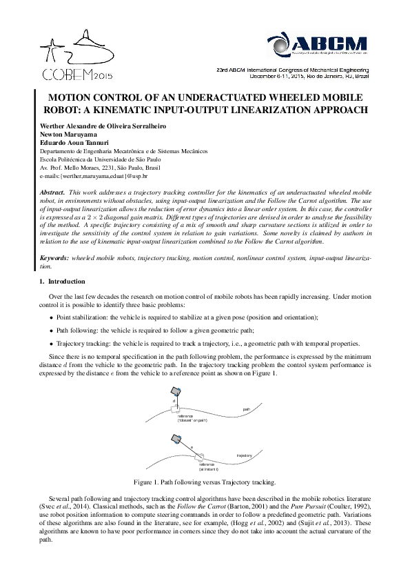 Pdf Motion Control Of An Underactuated Wheeled Mobile Robot A Kinematic Input Output