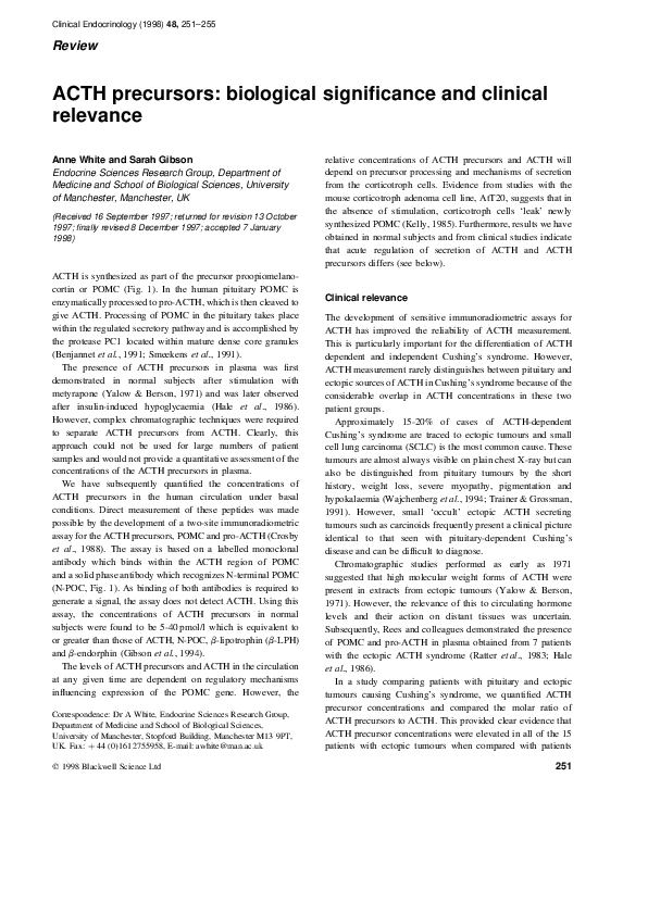 (PDF) ACTH precursors: biological significance and clinical relevance
