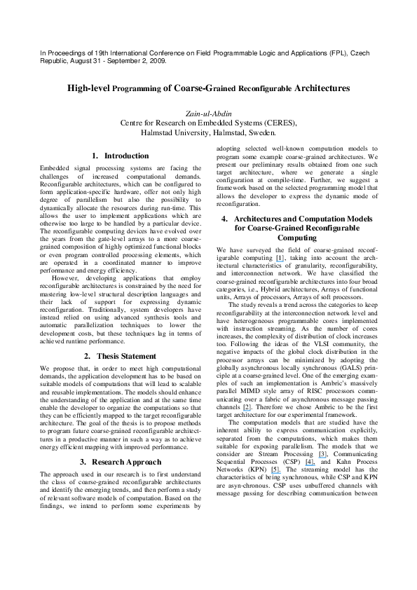 Pdf High Level Programming Of Coarse Grained Reconfigurable Architectures