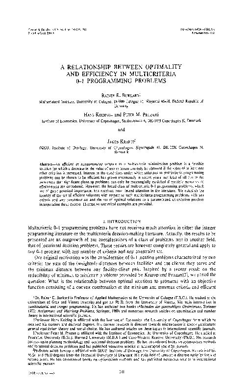 Pdf A Relationship Between Optimality And Efficiency In Multicriteria 0 1 Programming Problems
