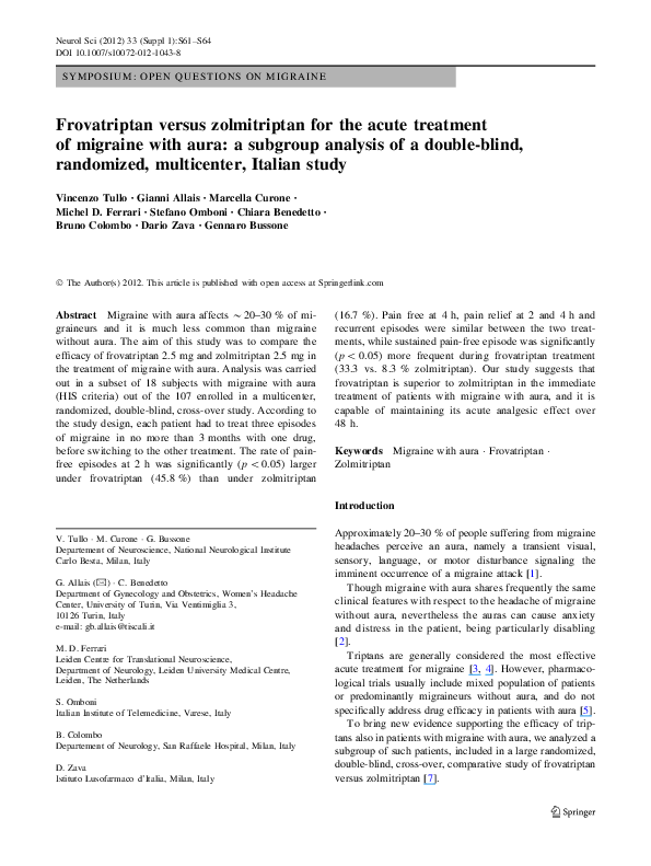 (PDF) Frovatriptan versus zolmitriptan for the acute treatment of ...