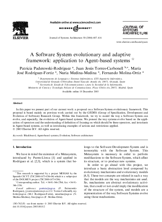 (PDF) A Software System evolutionary and adaptive framework: application to Agent-based systems